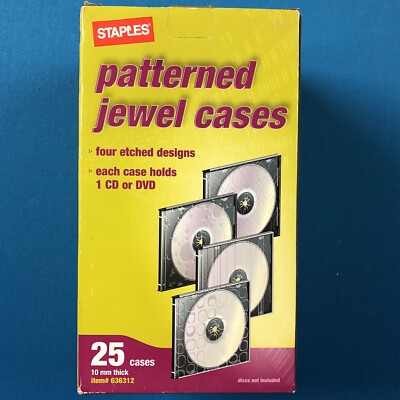 Jewel Cases For 1 CD or DVD 25 Patterned 4 Etched Designs Staples New ...