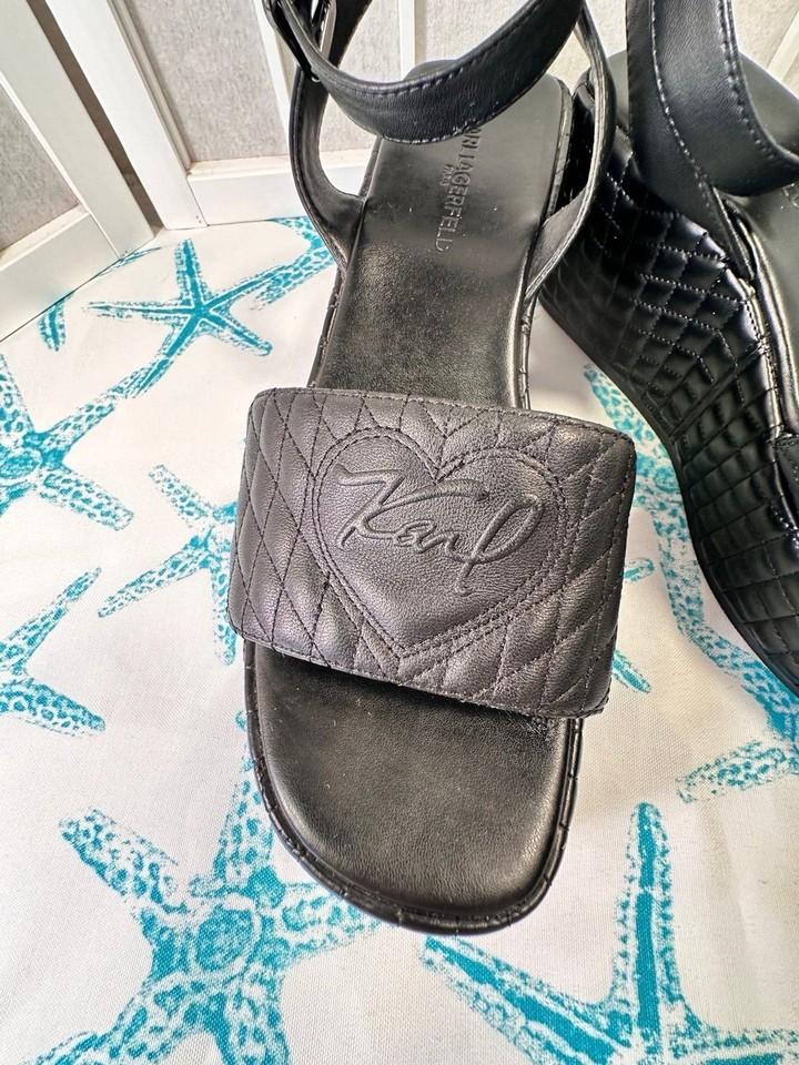 Karl Lagerfeld Nicolette Black Leather Platform Sandals | eBay