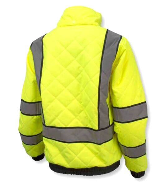 Womens Hi-Vis Class 3 Diamond Quilted Fleece Lined Bomber Jacket W/Hood ...