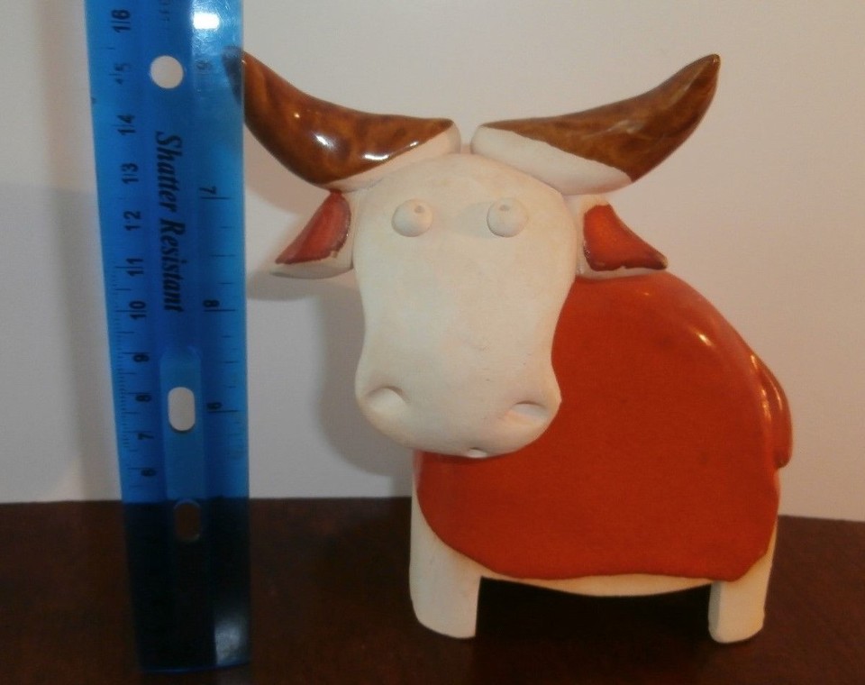 UNIQUE Rustic Primitive Ceramic Folk Art COW Figure | eBay