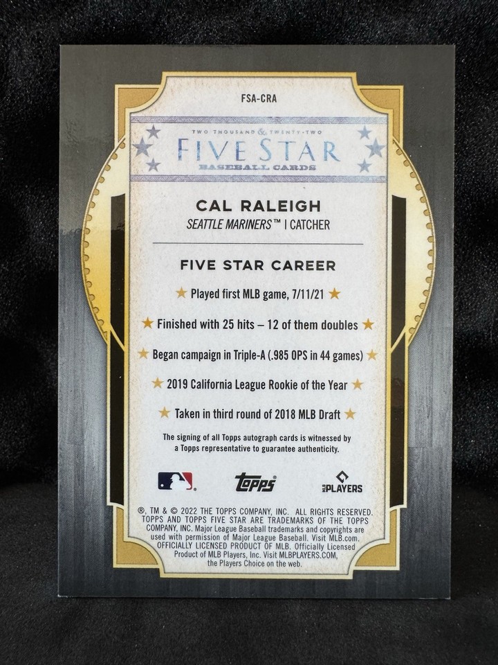 2022 Topps Five Star PURPLE CAL RALEIGH On Card Autograph RC #'d /50 ⭐ ...