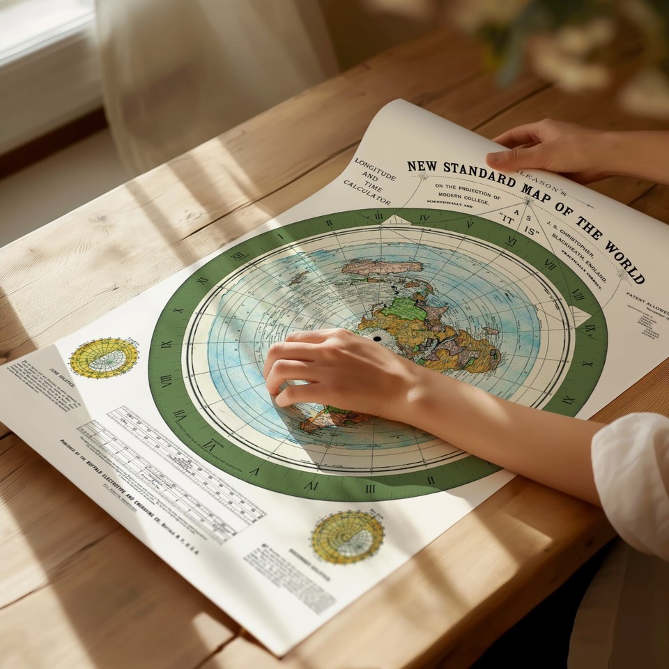 Flat Earth Map + Patent + Verso Key Alexander Gleason 1892 Standard ...