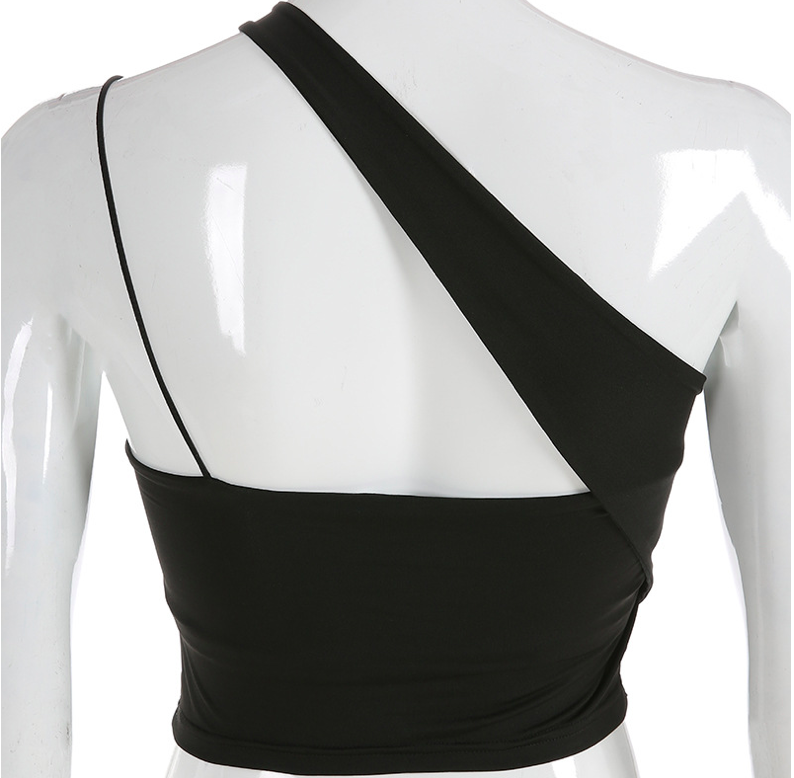 Sexy-Women One Shoulder Double Straps Sleeveless Fitted Crop Top (Small ...