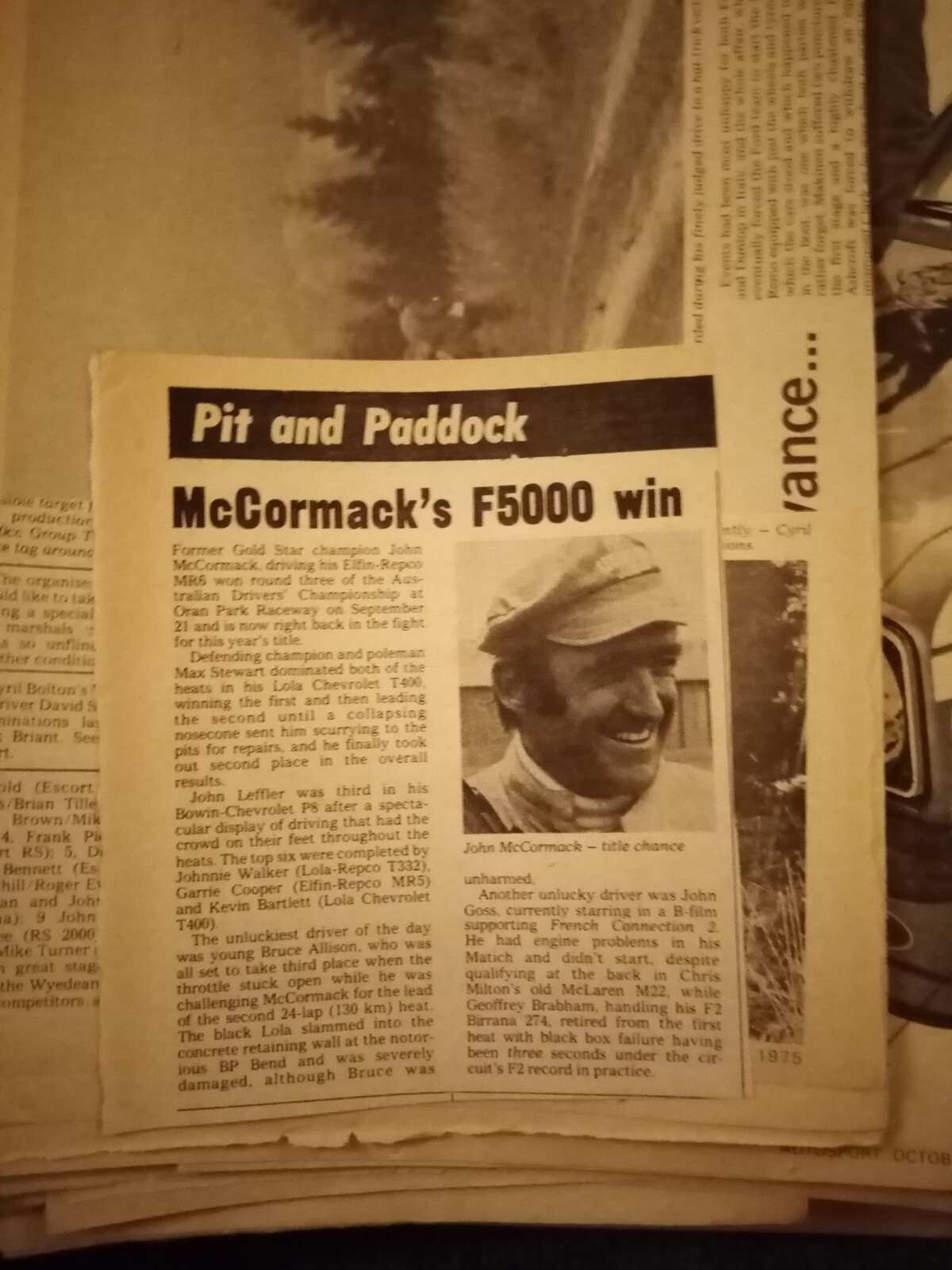 Kvc41 Ephemera 1975 article John mccormack motor racing | eBay