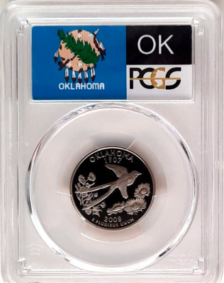 2008-S Clad Proof Oklahoma State Quarter-PCGS PR 70 DCAM-State Flag ...