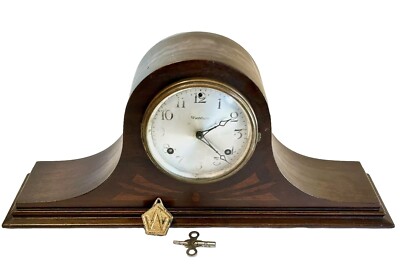 Antique 1900s WATERBURY Springfield Tambour 8 Day Mantel Clock Ribbon ...