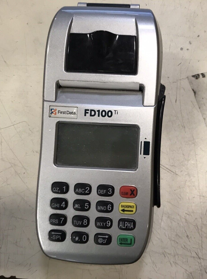 First Data FD100 Ti Merchant Terminal Card Reader Scanner w AC Adapter ...