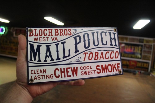 RARE MAIL POUCH CHEWING SMOKE TOBACCO DEALER PORCELAIN METAL SIGN WEST ...