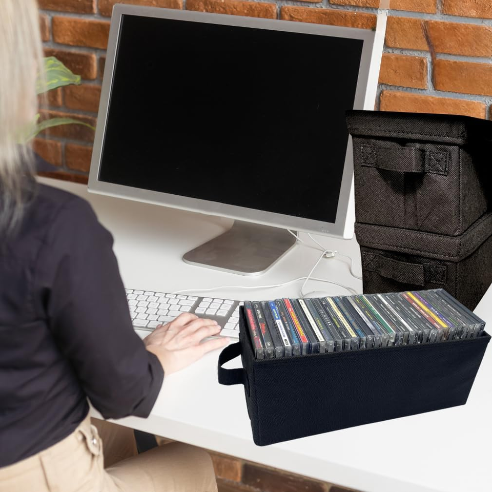 CD Storage Boxes (4 Pack) Durable CD Case Organizer with Lid, Disc ...