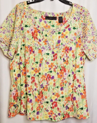 Women's Top Floral Peasant Style Pleated Crepe Design Cottage Core Size ...