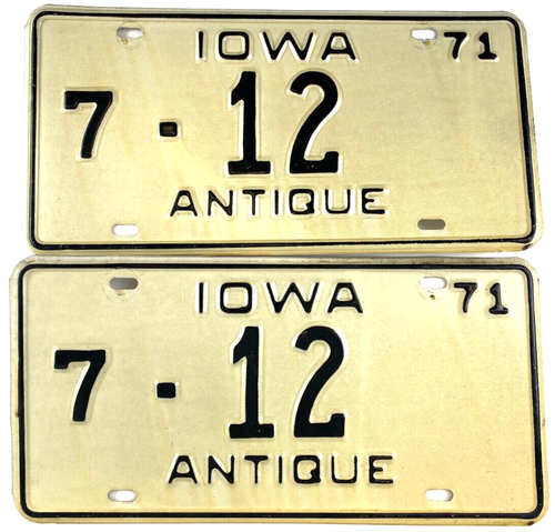 Vintage 1971 Iowa Antique License Plate Set Pair Black Hawk Co. #12 ...