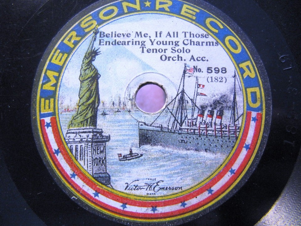 Early 6" EMERSON RECORD 598 Anonymous Believe me if all endearing ...