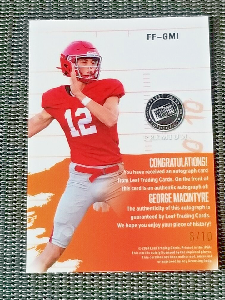 GEORGE MACINTYRE 2024 Press Pass Premium AUTO 8/10 Fields of Fury ...