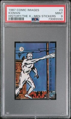 1987 COMIC IMAGES HISTORY OF THE X-MEN STICKER ICEMAN #3 PSA 9 POP, 4 ...