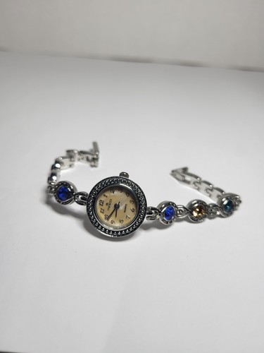 Minicci Women's Watch Silver Tone Quartz Blue Rhinestones New Battery ...