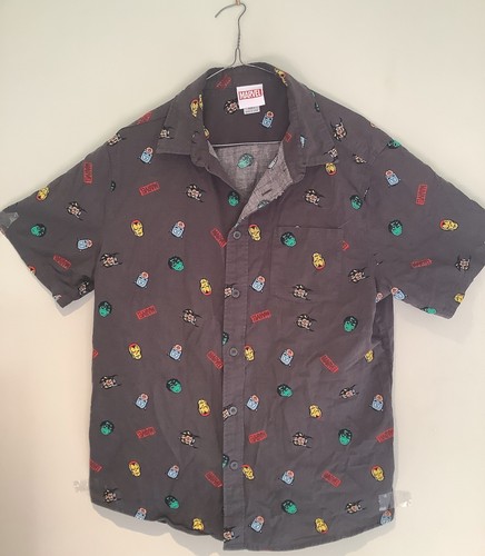 Men's Button Up Shirt Size Large Grey Marvel Avengers Hulk Iron Man ...
