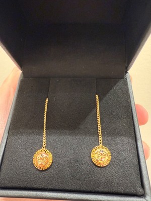 Versace Gold Dangle Drop Medusa Icon Earrings | eBay