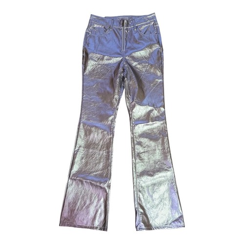 Love Fire Women's Faux Leather Flare Pants Size 5 Metallic Silver Zip ...