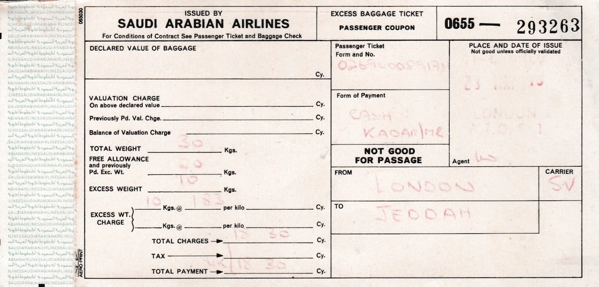 Excess Baggage Charges