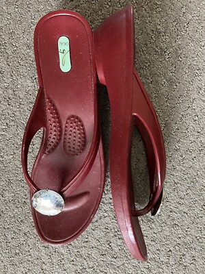 Okal Oka b Women's Gem Slide Sandals Sz Large Red Flip Flops | eBay