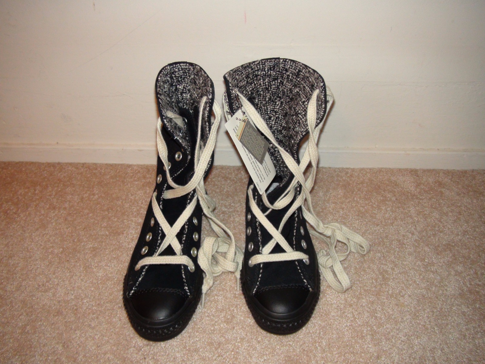 Converse Chuck Taylor All Star Hi Black Suede Tweed Fold Down Size 5.5 ...