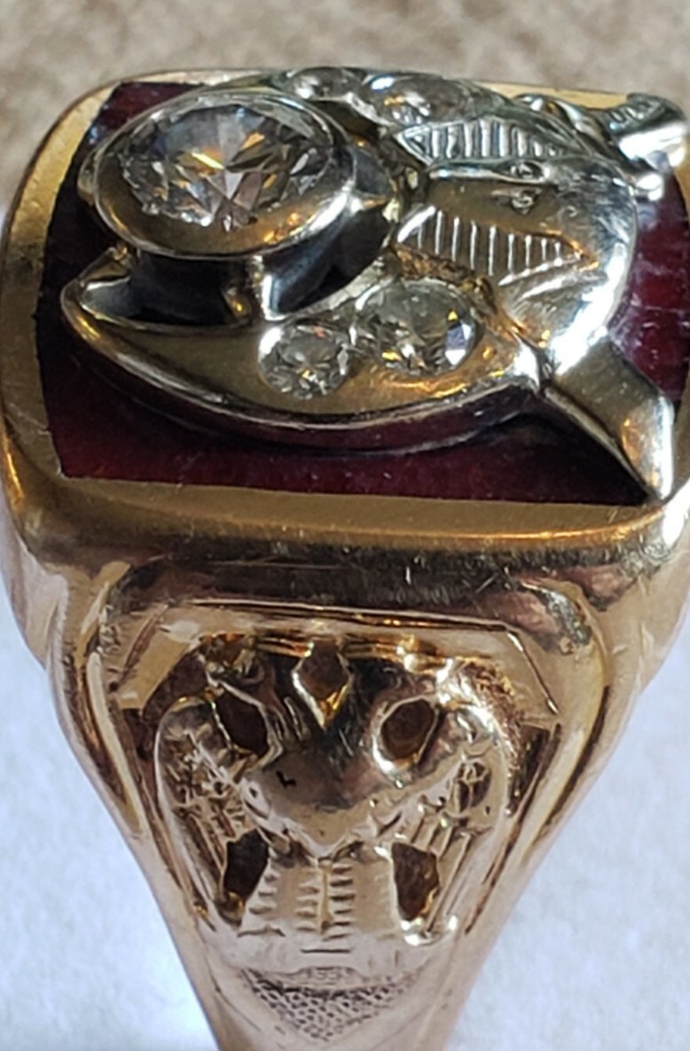 Vintage Estate 14K Yellow Gold and Diamond Masonic Shriner Ring *see ...