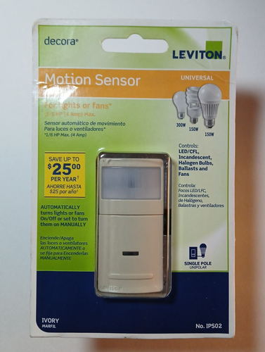 Leviton Decora💡 Motion Sensor Auto-On Electrical LED CFL Switch💡 Ivory ...
