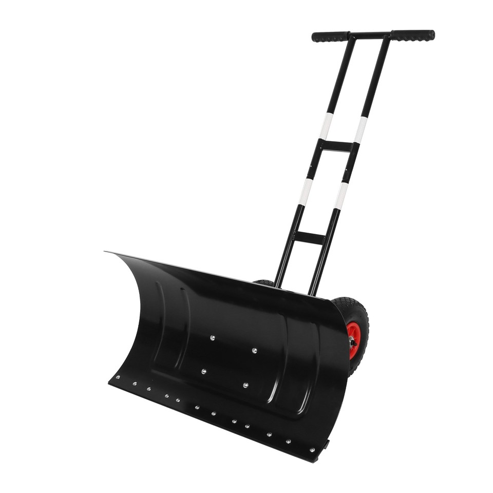 Snow Shovel Pusher w/ Adjustable Handle & Wheels for Driveway Snow ...