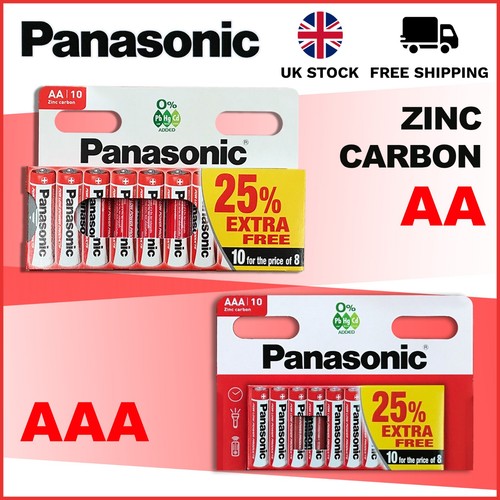 AA AAA PANASONIC ZINC CARBON BATTERIES PACK 10 20 30 40 R6 R03 LONG ...