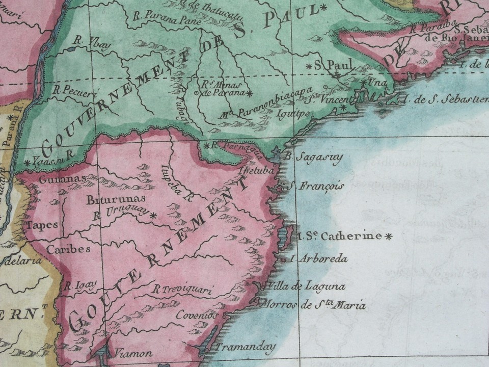 1780 NICE ORIGINAL MAP SOUTH AMERICA ARGENTINA BRAZIL URUGUAY PARAGUAY ...