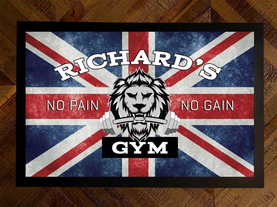 Personalised Home Gym work out room door mat - Lion logo mat Gym ...