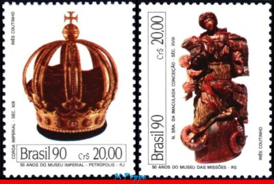 2247-48 BRAZIL 1990 MUSEUMS, IMPERIAL CROWN, SCULPTURE, MI# 2360-61 C ...