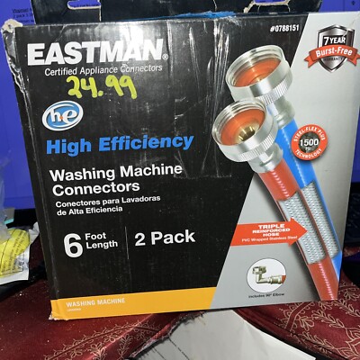 Eastman Washing Machine 6ft Hose Connectors (2 Pack) - Stainless Steel ...