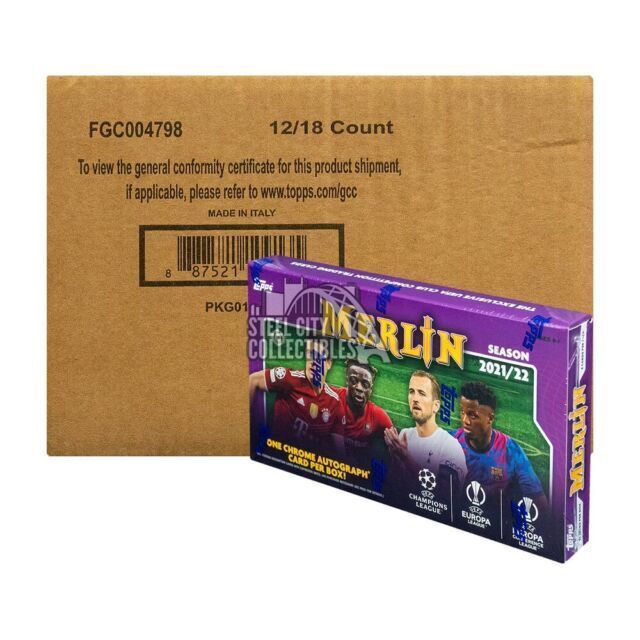 Topps 2021-22 UEFA Champions League Merlin Chrome Soccer Hobby Box (12 ...