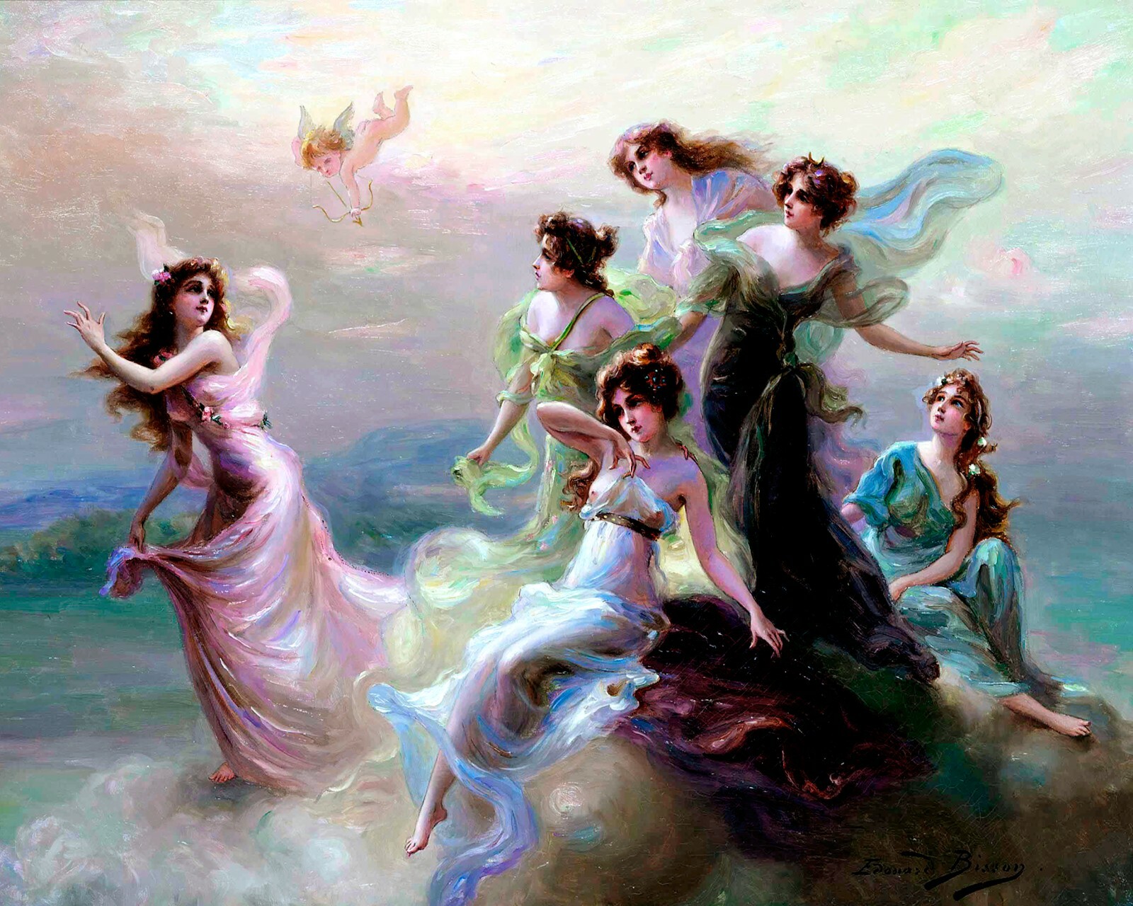 10 x 8 Edouard Bisson Dance Nymphs Tile Mural Kitchen Backsplash ...