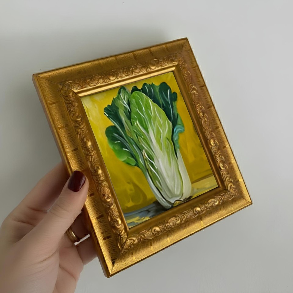 Original Oil Painting Cabbage Artwork Small Framed Kitchen Wall Decor ...