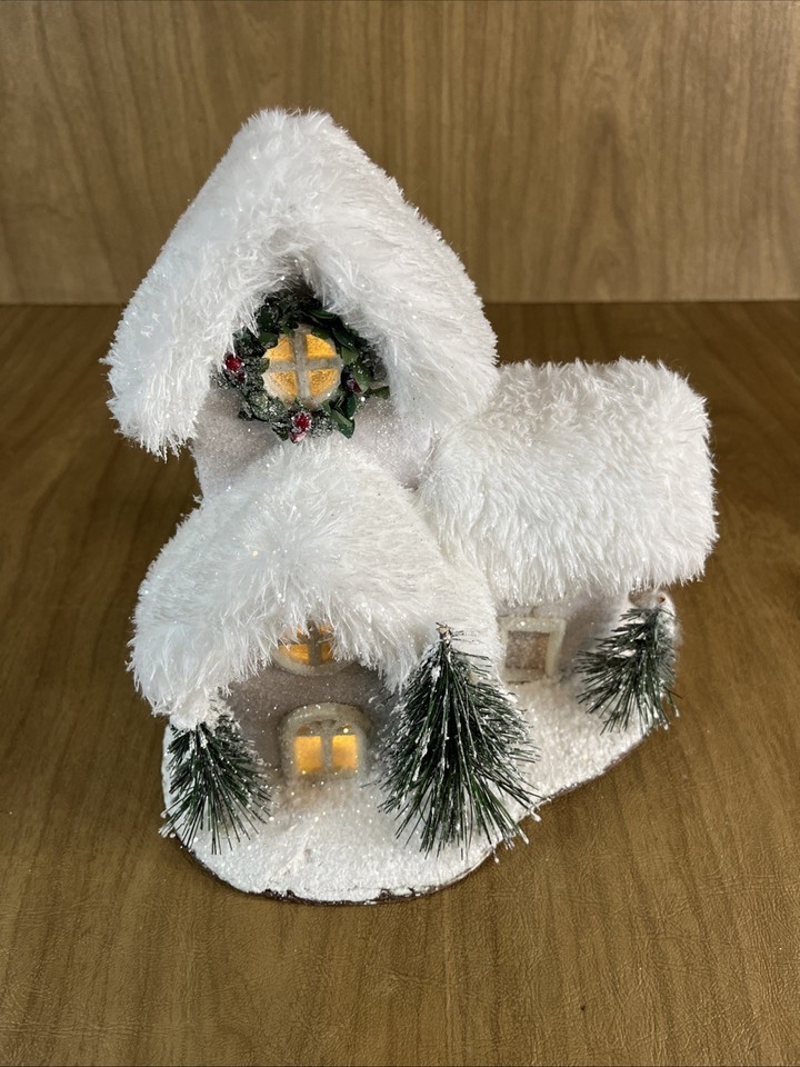 Glitter Snow Fur Cardboard Putz Style House Christmas Village White 8 ...