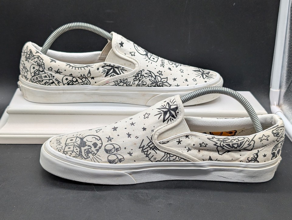 Vans Skate Or Die Traditional Retro Tattoos Skulls Stars Sneakers White ...