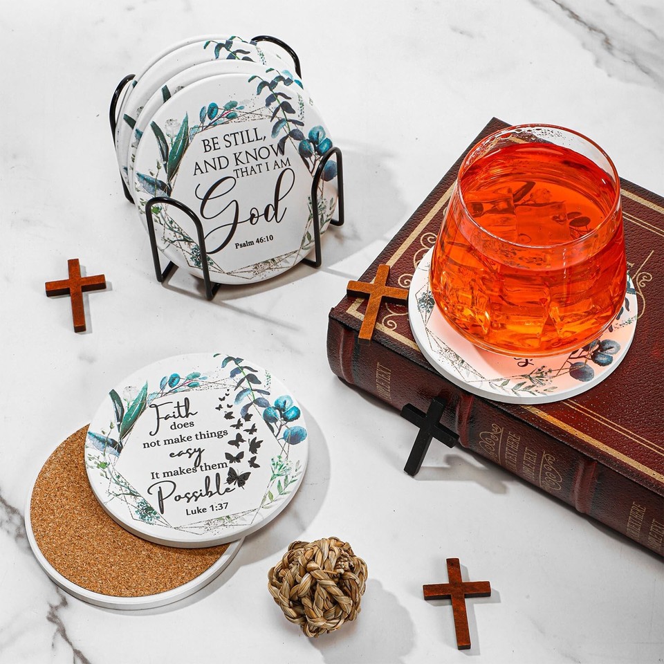 Set of 12 Christian Coasters Bulk Gift Religious Bible Verse Ceramic ...