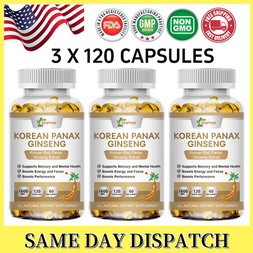 Red Korean Panax Ginseng 1600mg 360 Capsules - Endurance/Energy/Memory ...