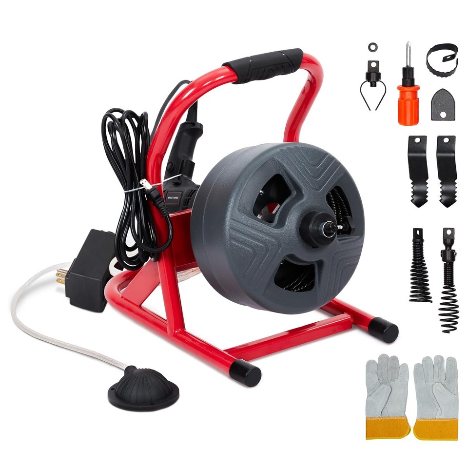 50FT 5/16" Drain Cleaner Electric Sewer Snake Cleaning Machine W ...