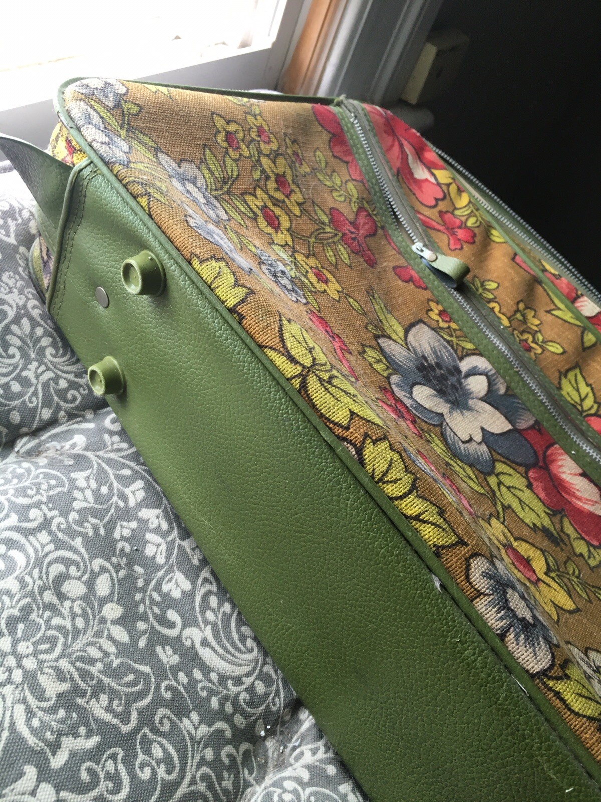 Vintage 70s Small Mid Century Modern Green Floral Suitcase Luggage Doll ...