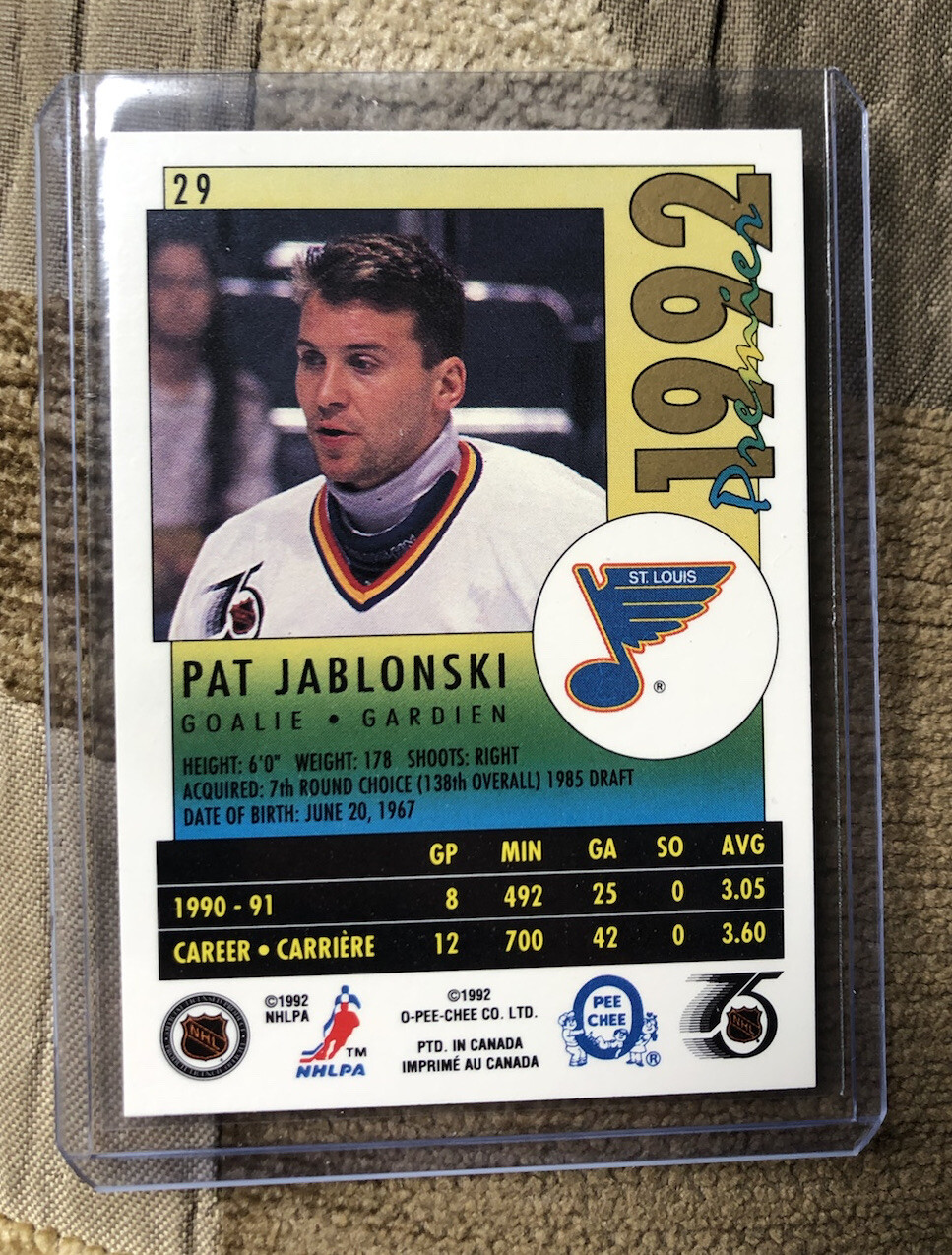1992 o-pee-chee premier hockey #29 pat jablonski | eBay