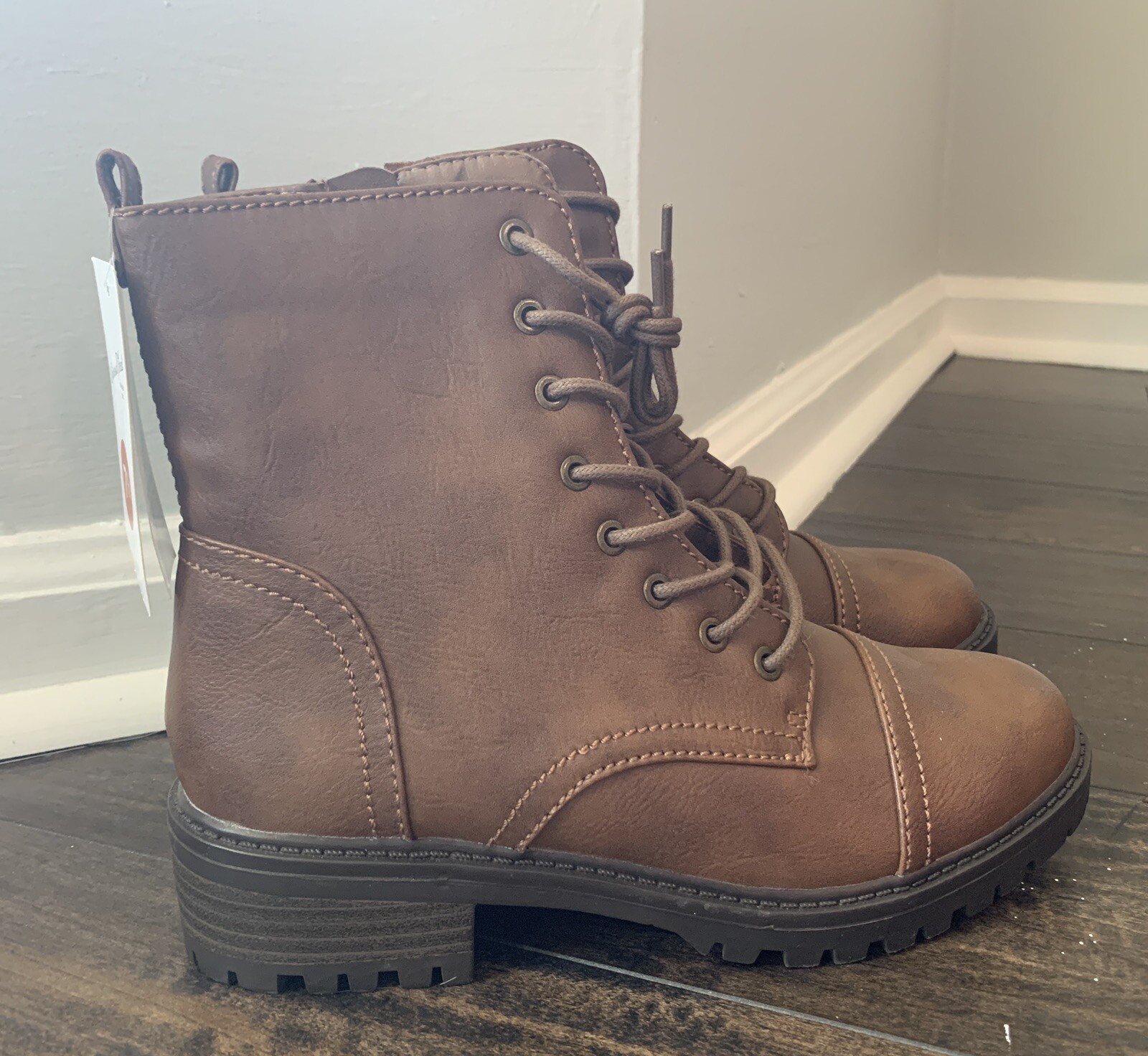 Universal Thread Womens Brown Kamryn Style Combat Side Zip Lace Up ...