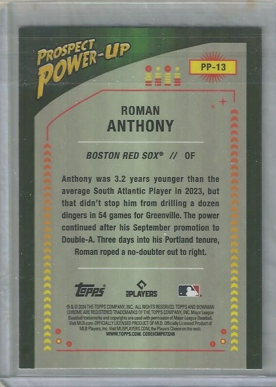 2024 Bowman Chrome-ROMAN ANTHONY-Rookie Card-Insert-#PP-13-Boston Red ...