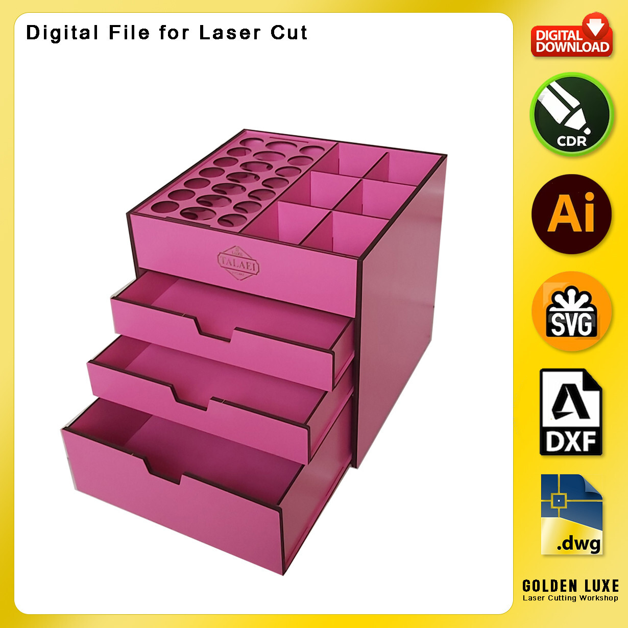 Organizer & Makeup Box MB002 DXF SVG CDR file Vector for Laser Cutting ...