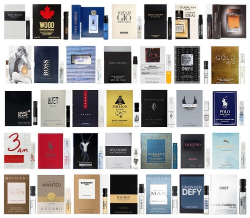 10 Men's Cologne Sample vials Set & Organza Bag Travel Lot New in Cards ...
