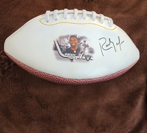 Randy Moss #18 Raiders Autographed Mini Football with photos. RARE Item ...