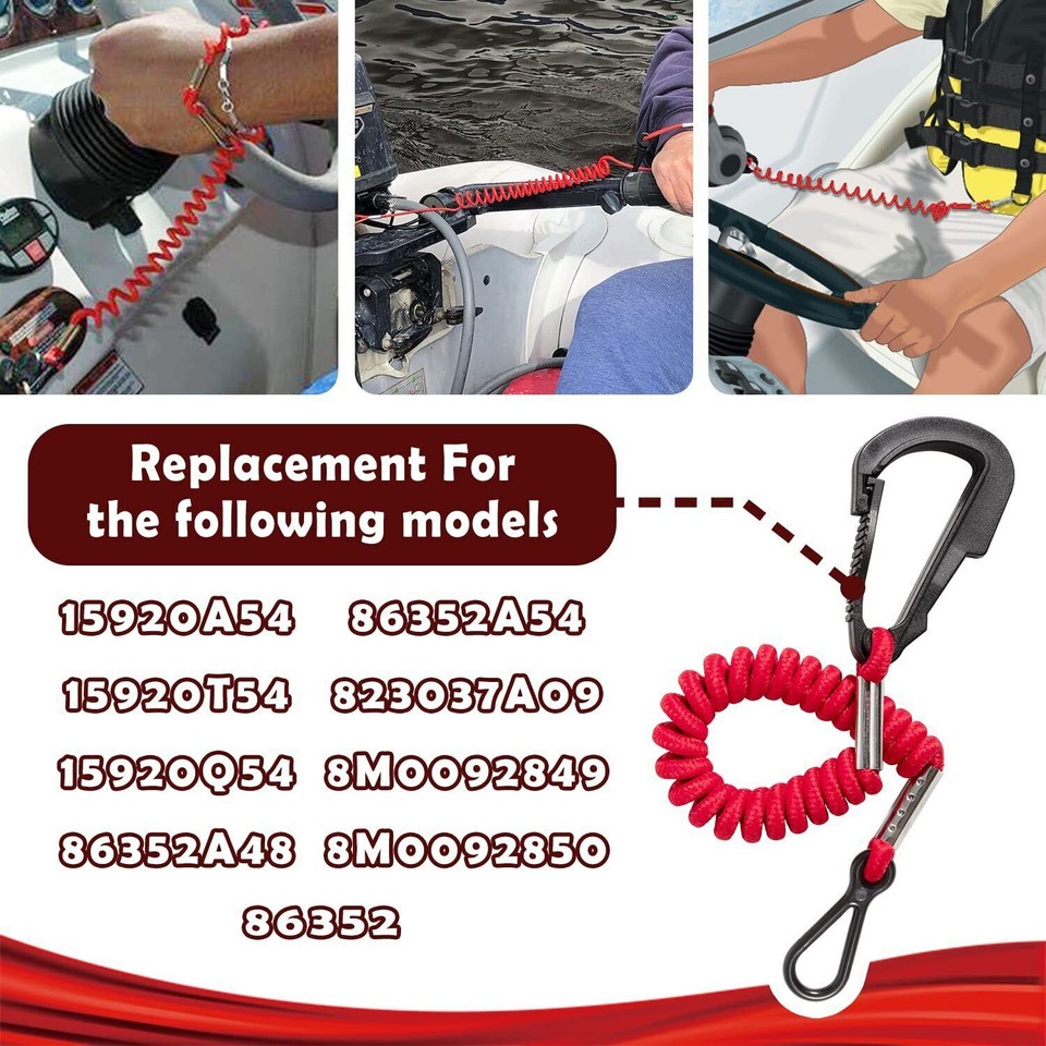 2Pcs for Mercury Mercruiser Outboard Motor Boat Kill Switch Lanyard ...