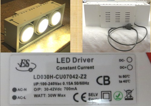 3 LED (240V 3x30W) CEILING LIGHT BOX…TOTAL 90W. LIGHTS SWIVEL/TILT ...